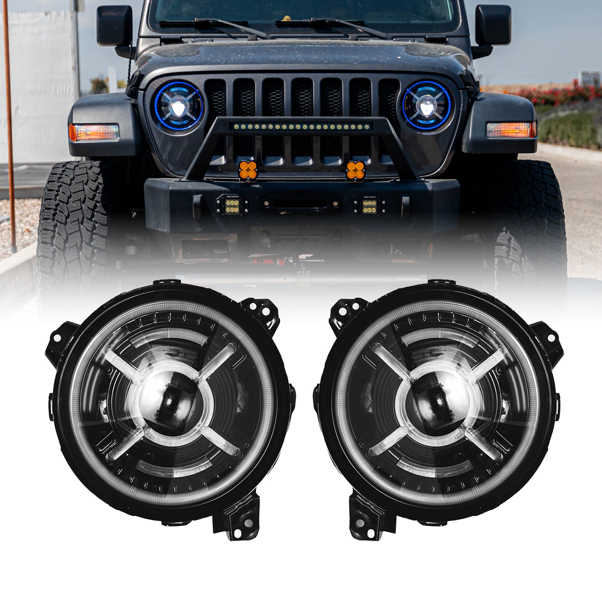9-Inch RGB-W Halo Headlights - Titan Off Road